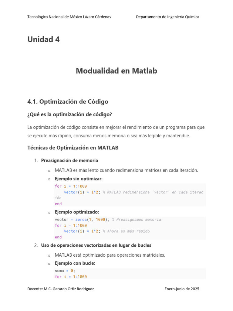 Unidad 4 Modualidad en Matlab | PDF | Programa de Optimización ...