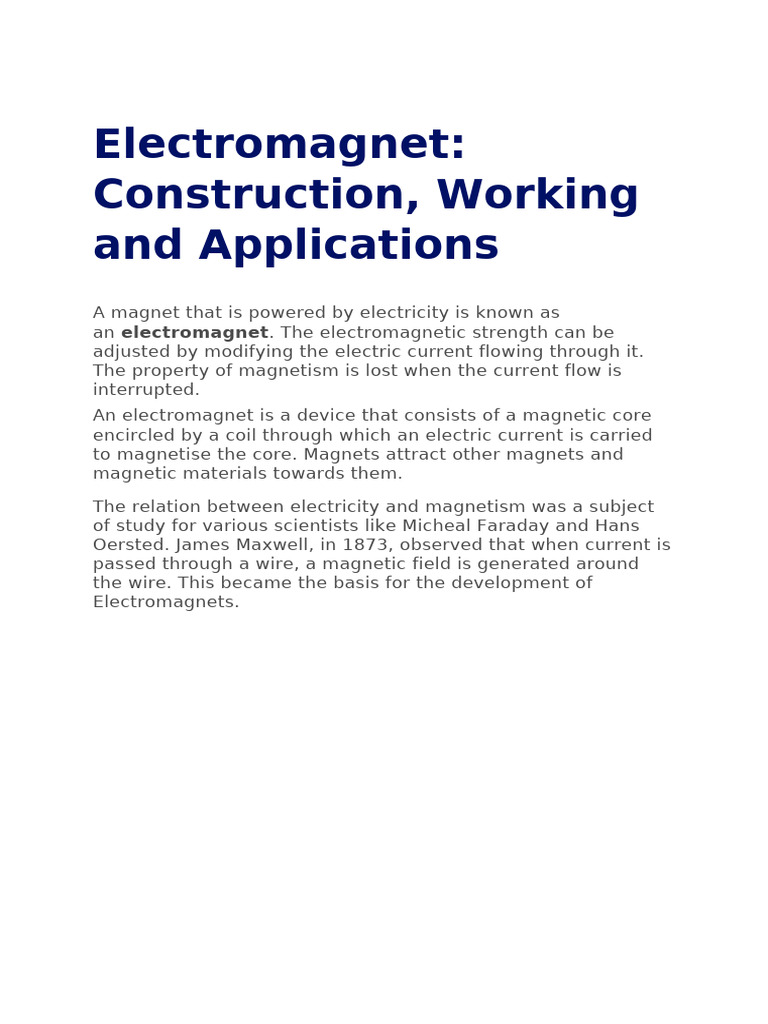 Electromagnet: Construction & Uses | PDF | Magnetism | Magnetic Field