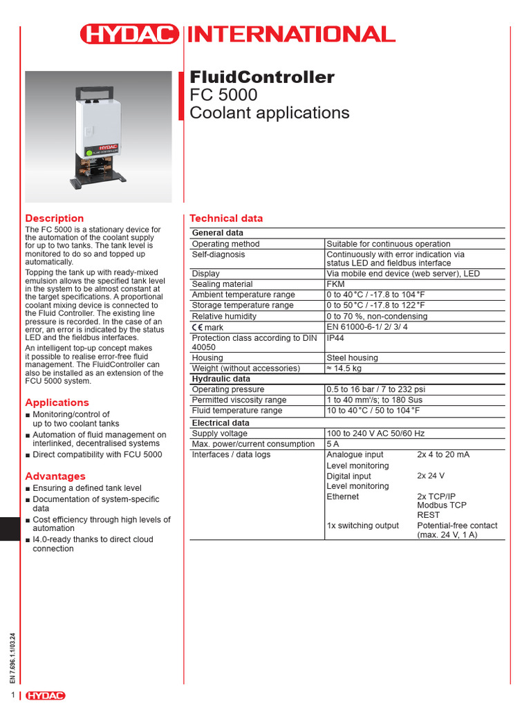 FluidController FC 5000 Overview | PDF | Coolant | Automation
