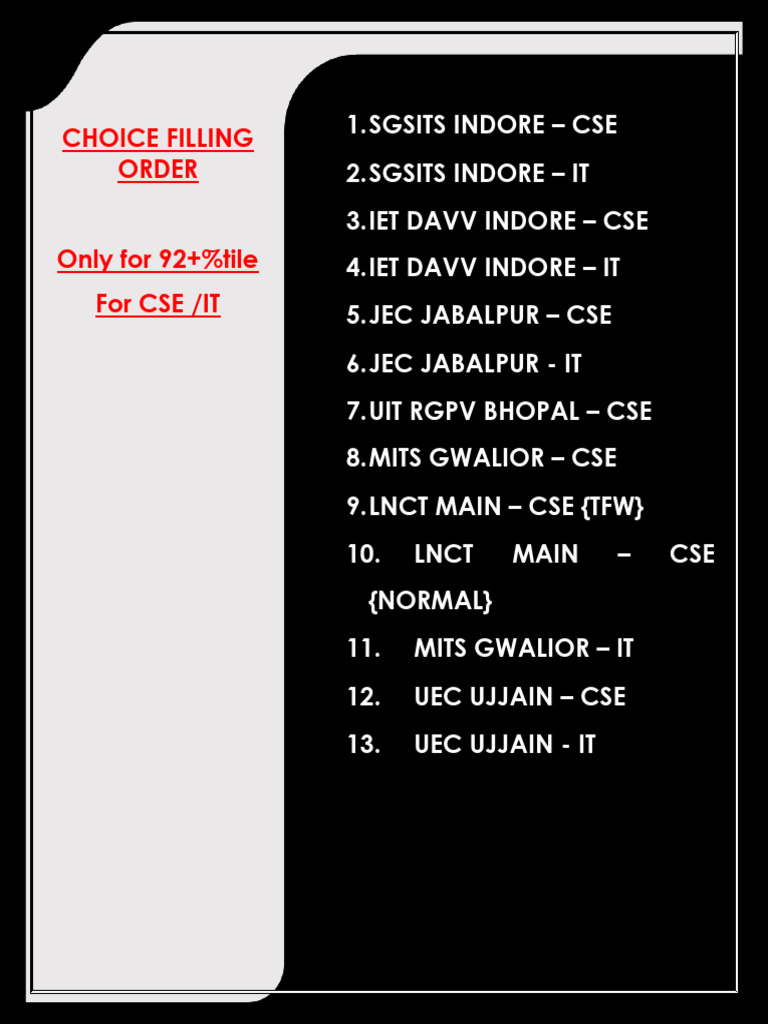 CSE/IT Choice Filling for 92%+ Students | PDF