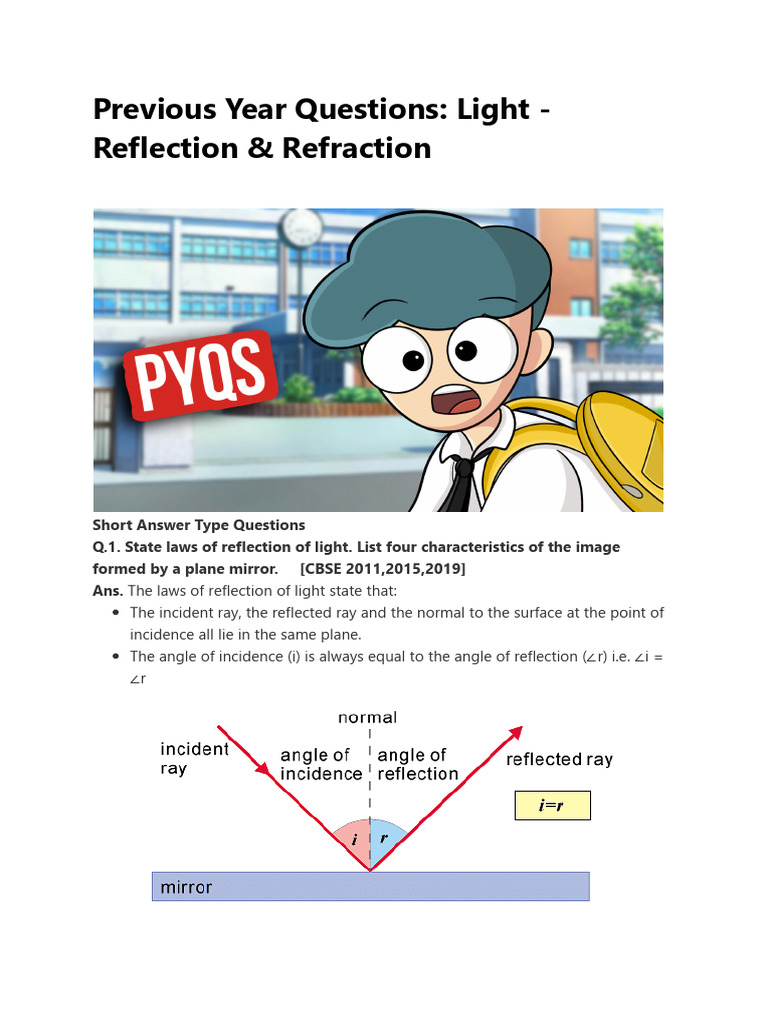 Light Reflection & Refraction Q&A Guide | PDF