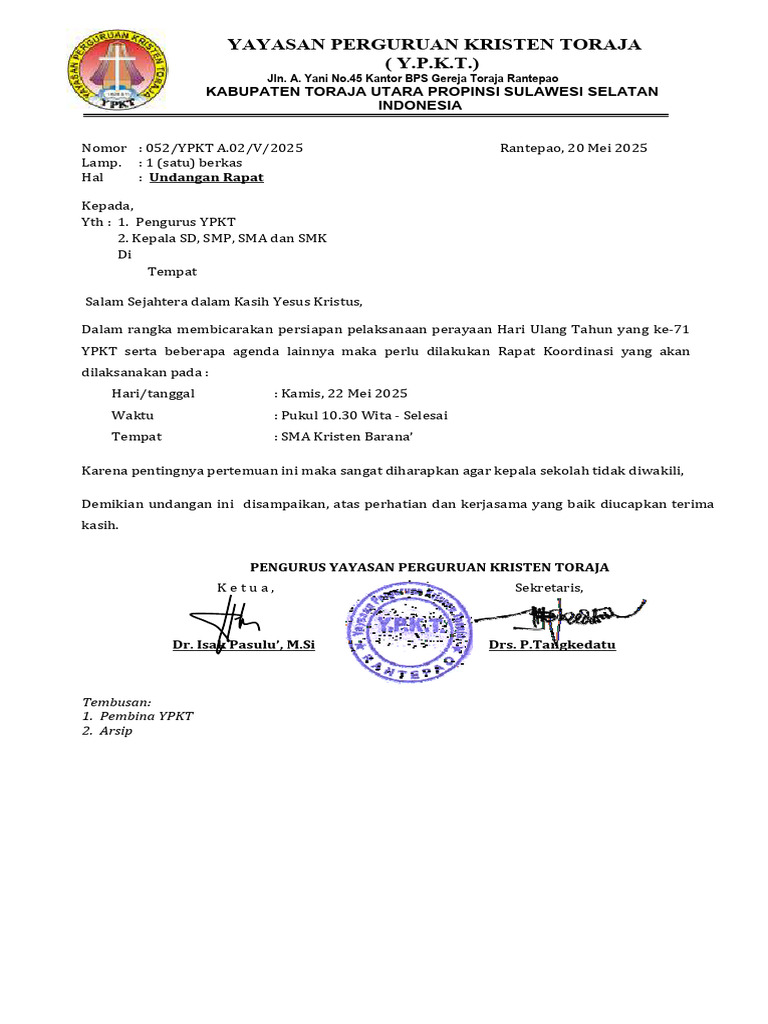Undangan Dan SK Perayaan HUT YPKT | PDF