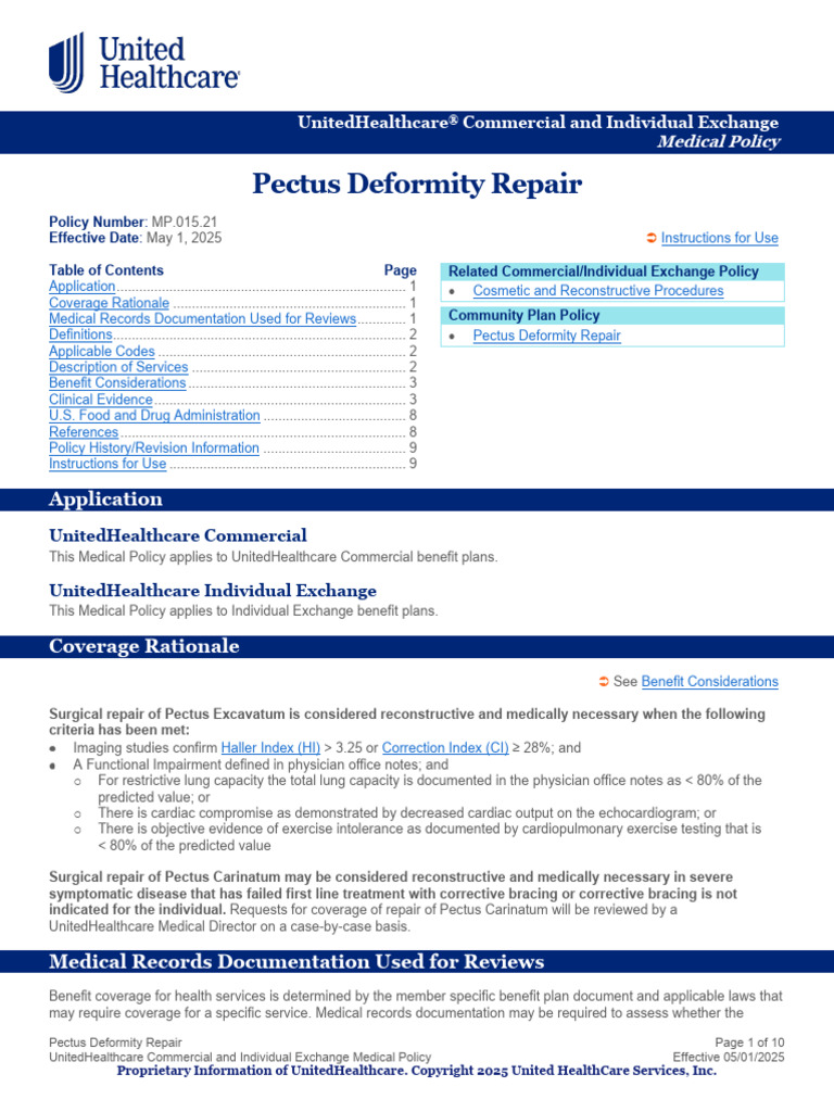 Pectus Deformity Repair | PDF | Medicine | Diseases And Disorders