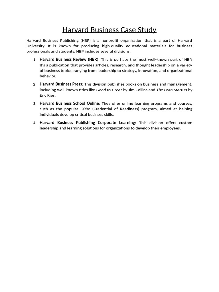 Harvard Business Case Study | PDF