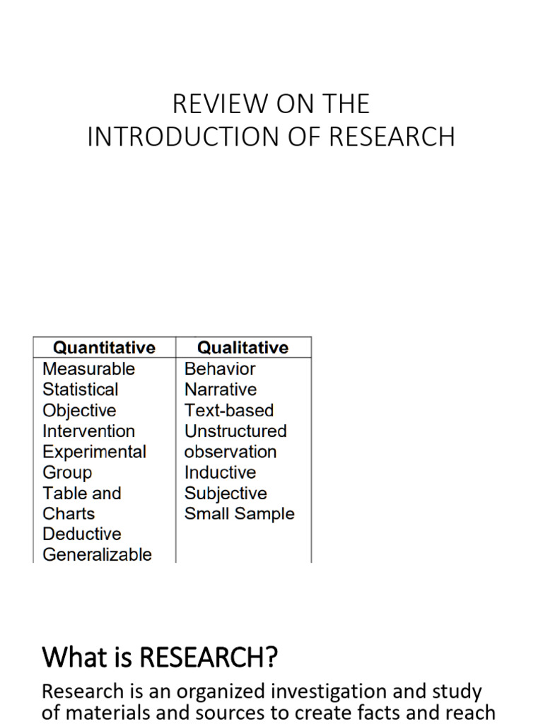 Review On The Introduction of Research | PDF | Statistics | Quantitative Research