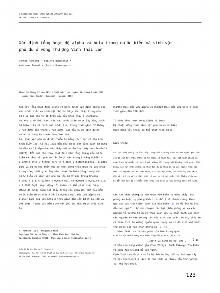 Determination of Gross Alpha and Beta Activities in Seawater and Plankton From The Upper Gulf of ...