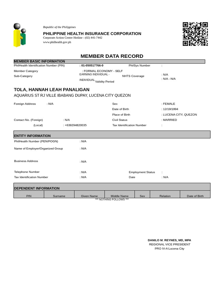 PhilHealth Member Data Record | PDF | Public Services | Health Policy