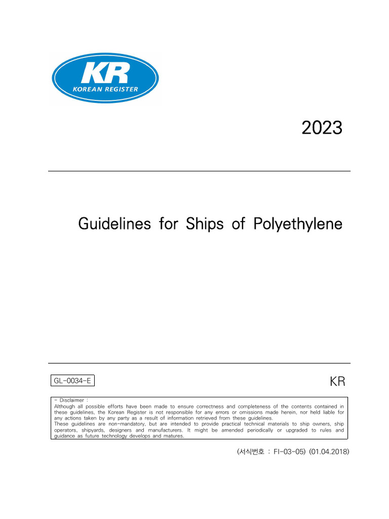 KR Guidelines For Ships of Polyethylene | PDF | Welding | Construction