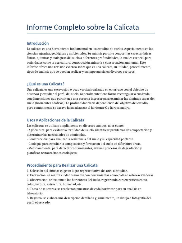 Informe sobre Calicatas en Suelos | PDF