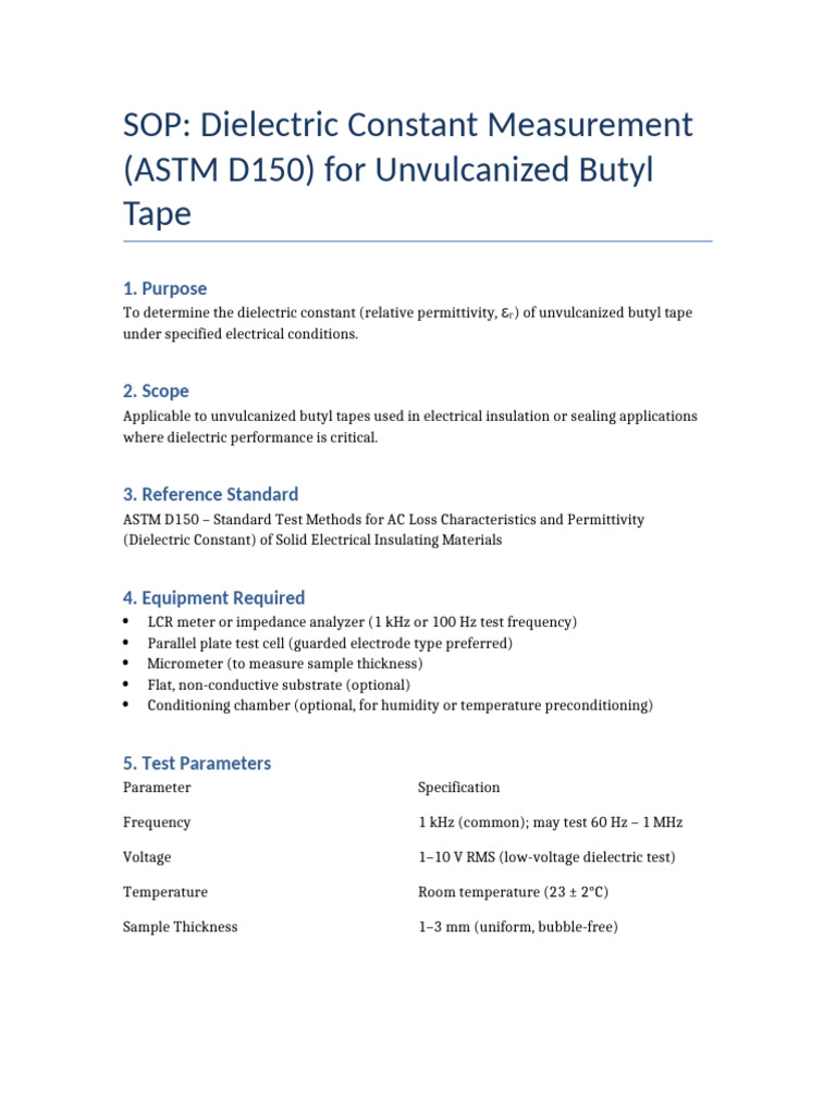 Dielectric Constant Testing for Butyl Tape | PDF