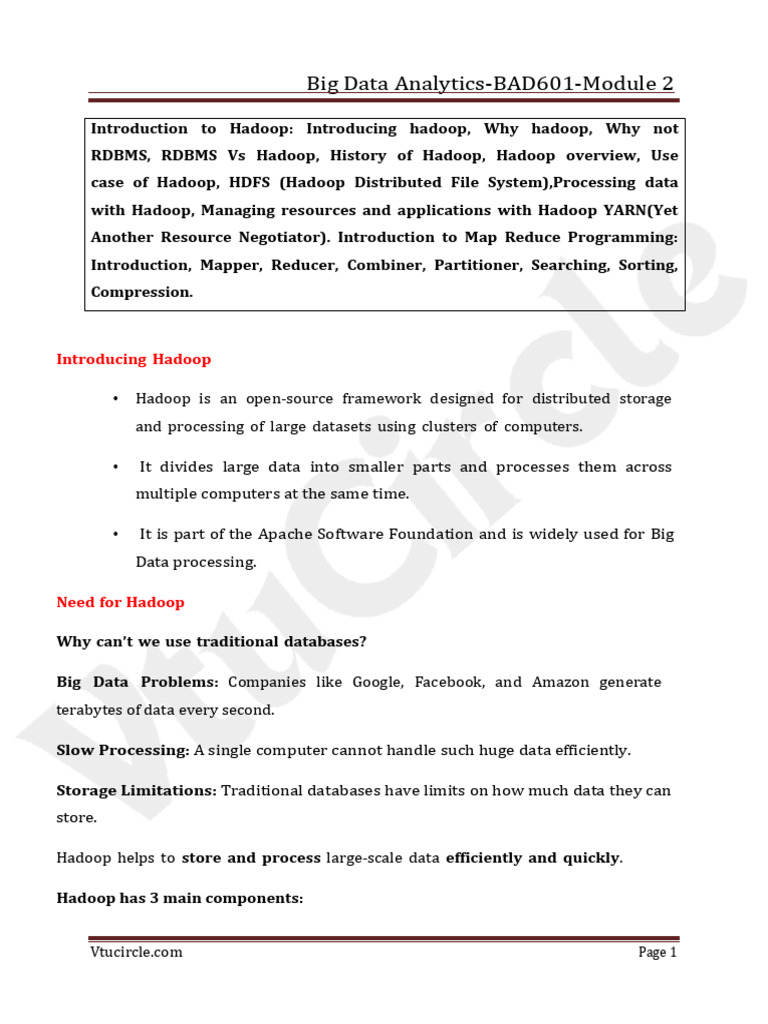 BAD601 Module 2 PDF | PDF | Apache Hadoop | Map Reduce