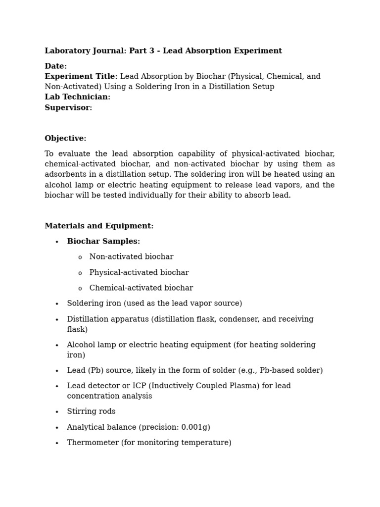 Laboratory Journal 3 BIOCHAR | PDF | Distillation | Adsorption
