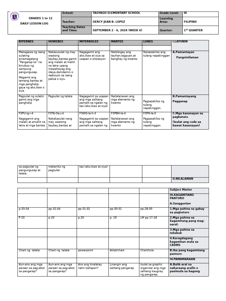 Blank DLL Filipino | PDF