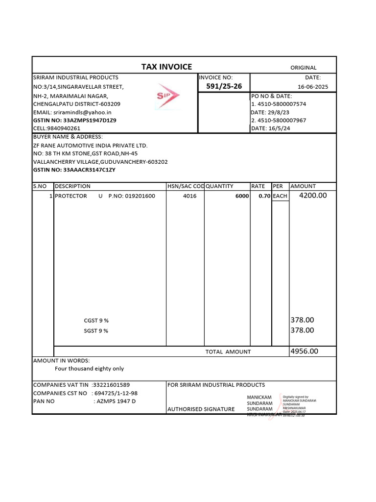 Tax Invoice: GSTIN NO: 33AZMPS1947D1Z9 | PDF