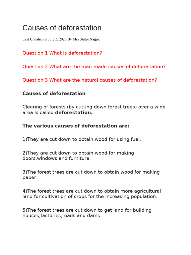 Causes of Deforestation | PDF