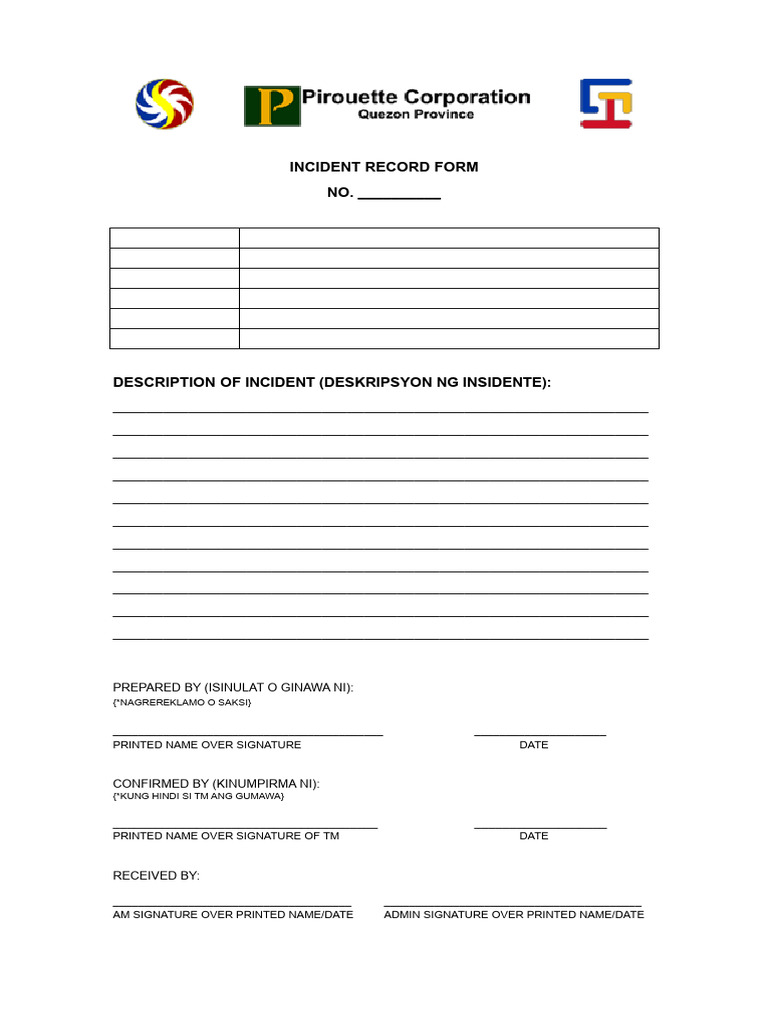Incident Record Form Template | PDF