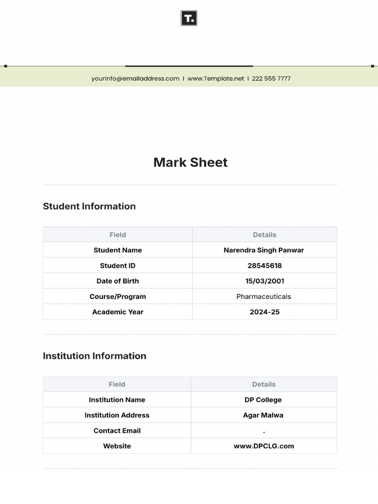 Marksheet Template | PDF
