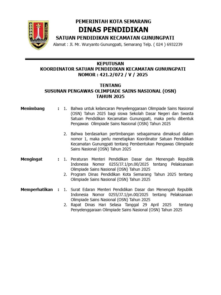 SK Susunan Pengawas Osn 2025 | PDF