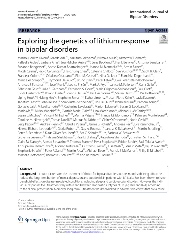 Exploring The Genetics of Lithium Response in Bipolar Disorders | PDF ...