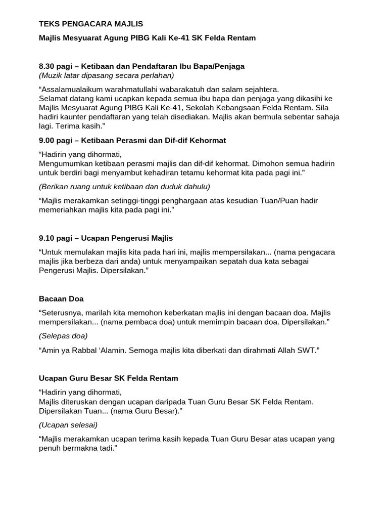 Teks Pengacara Majlis Pibg | PDF