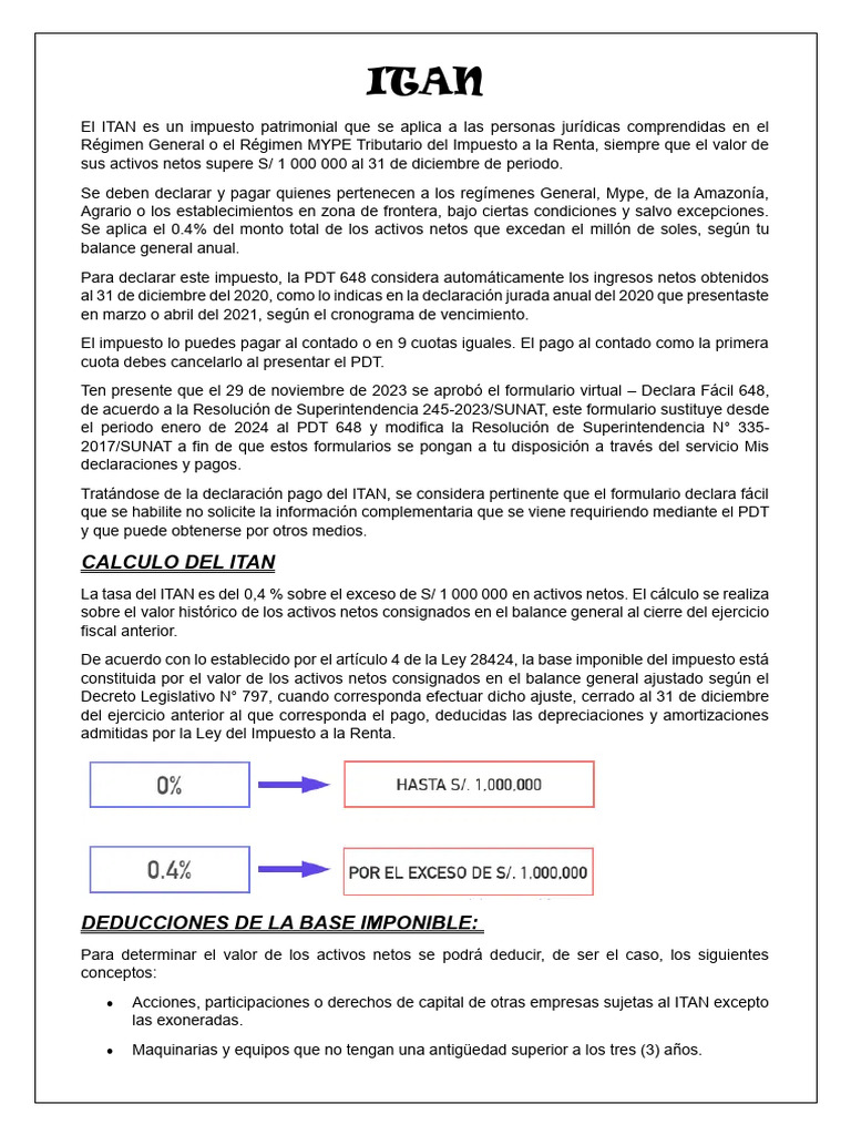 Impuesto ITAN: Declaración y Cálculo | PDF | Impuestos | Impuesto sobre ...