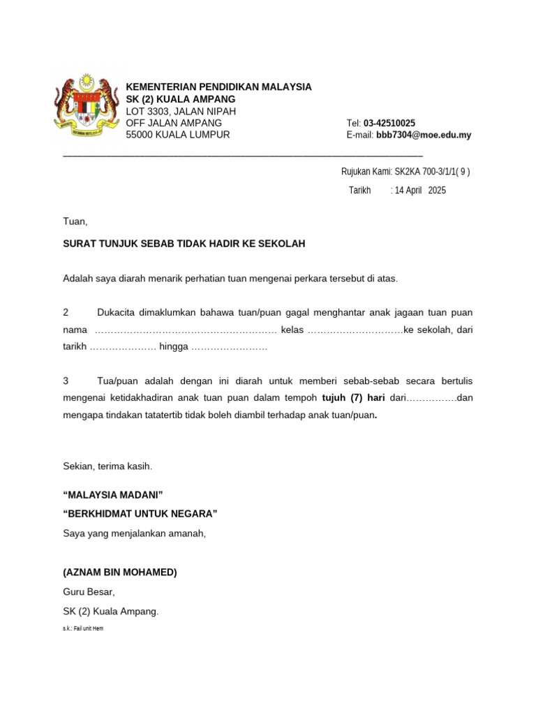 Contoh Surat Tunjuk Sebab | PDF