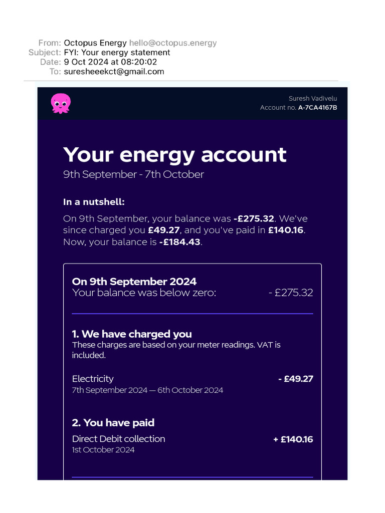 Octopus Energy Account Statement Summary | PDF