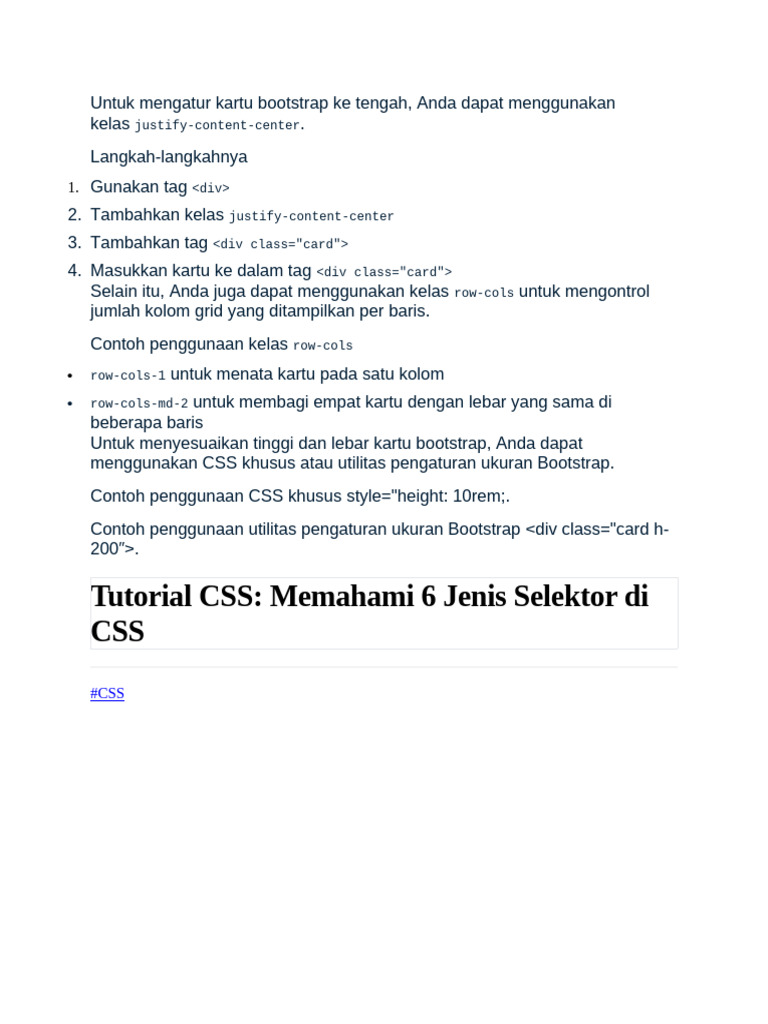 Untuk Mengatur Kartu Bootstrap Ke Tengah | PDF