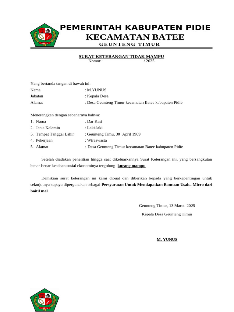 Contoh SKTM Kep Desa | PDF