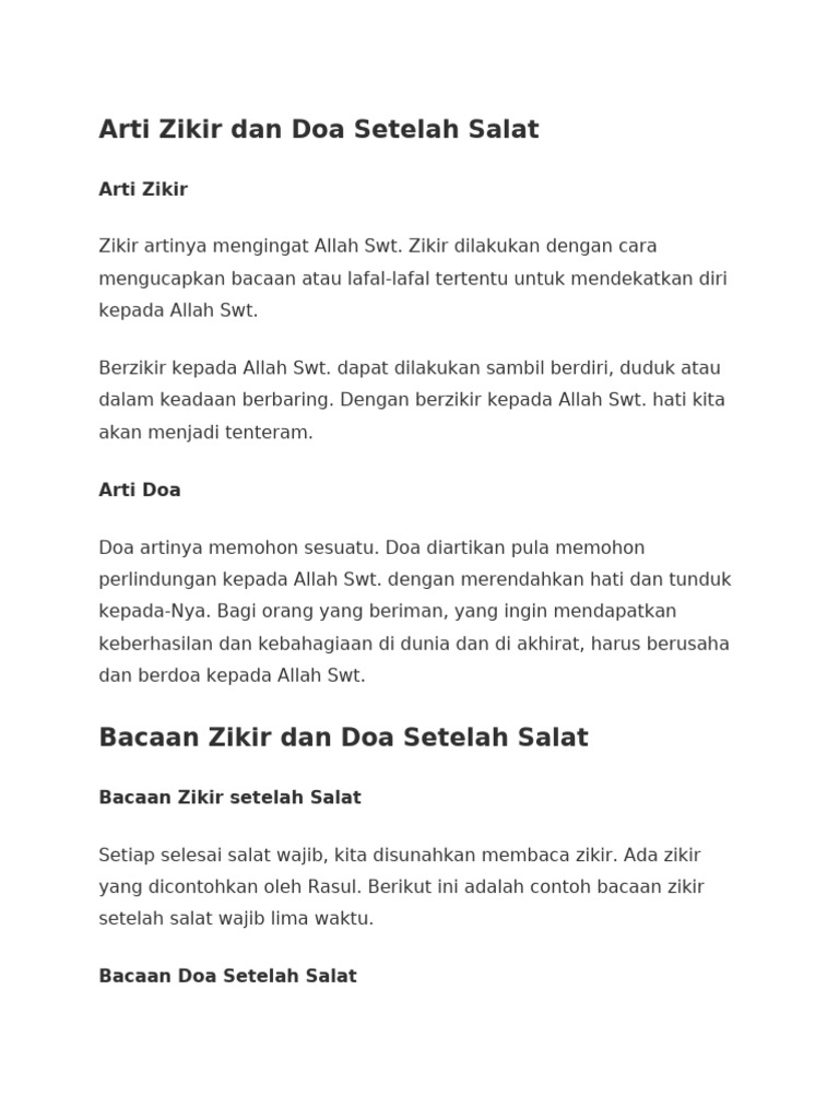 Arti Zikir dan Doa Setelah Salat | PDF