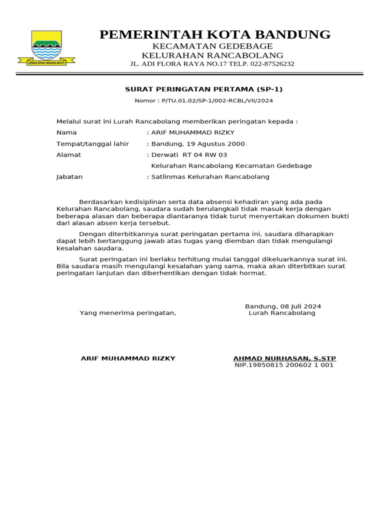 Surat Peringatan Pertama (I) | PDF