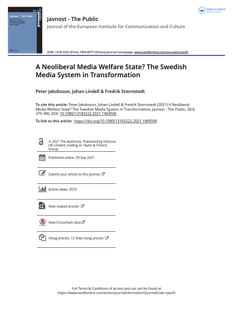 A Neoliberal Media Welfare State The Swedish Media System in ...
