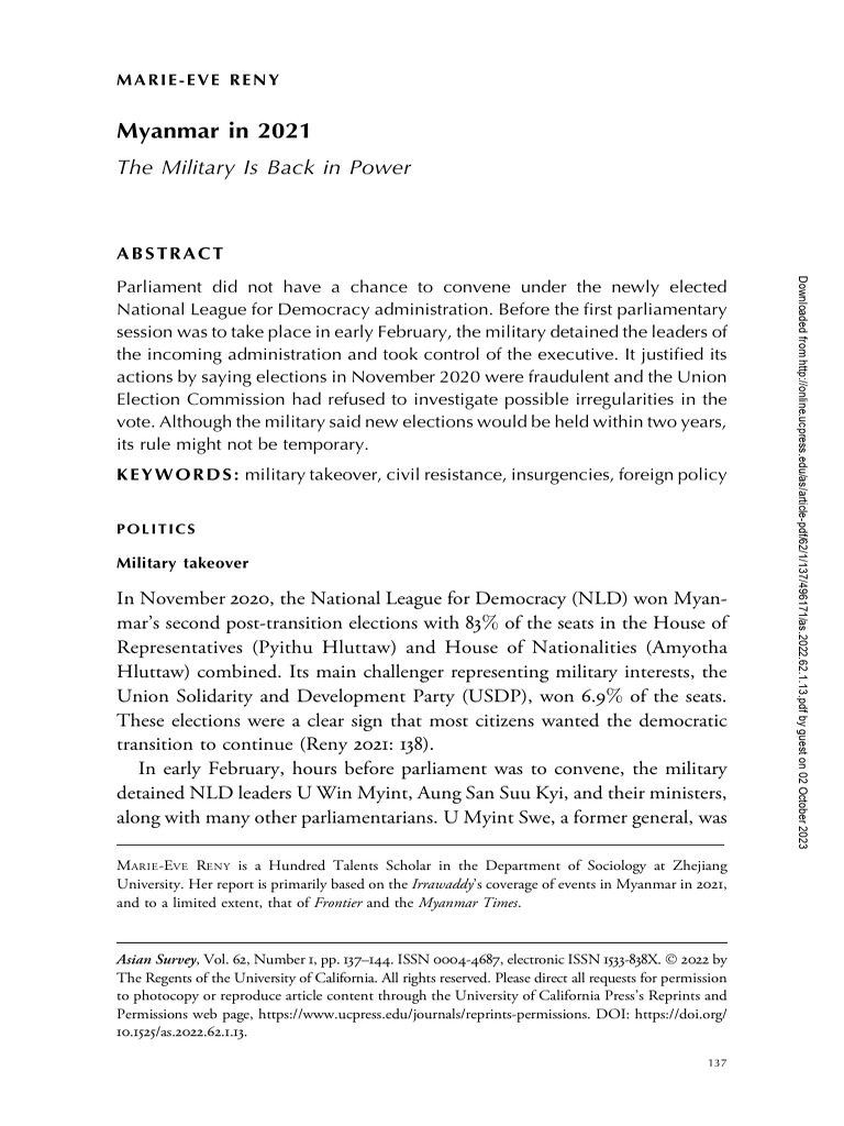 Myanmar Military Coup and Civil Resistance | PDF | Politics Of Myanmar ...