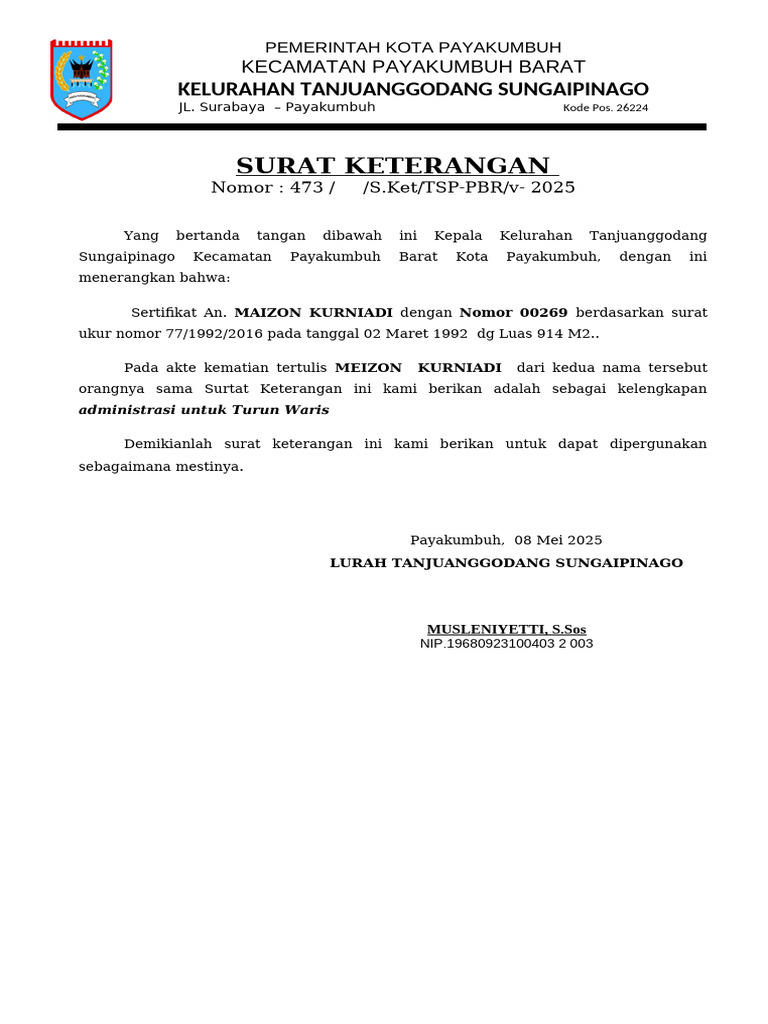 Surat Keterangan Beda Nama | PDF