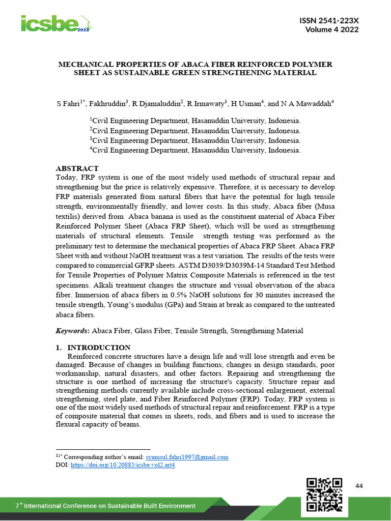 Mechanical Properties of Abaca Fiber Reinforced Polymer - Sheet As Sustainable Green ...
