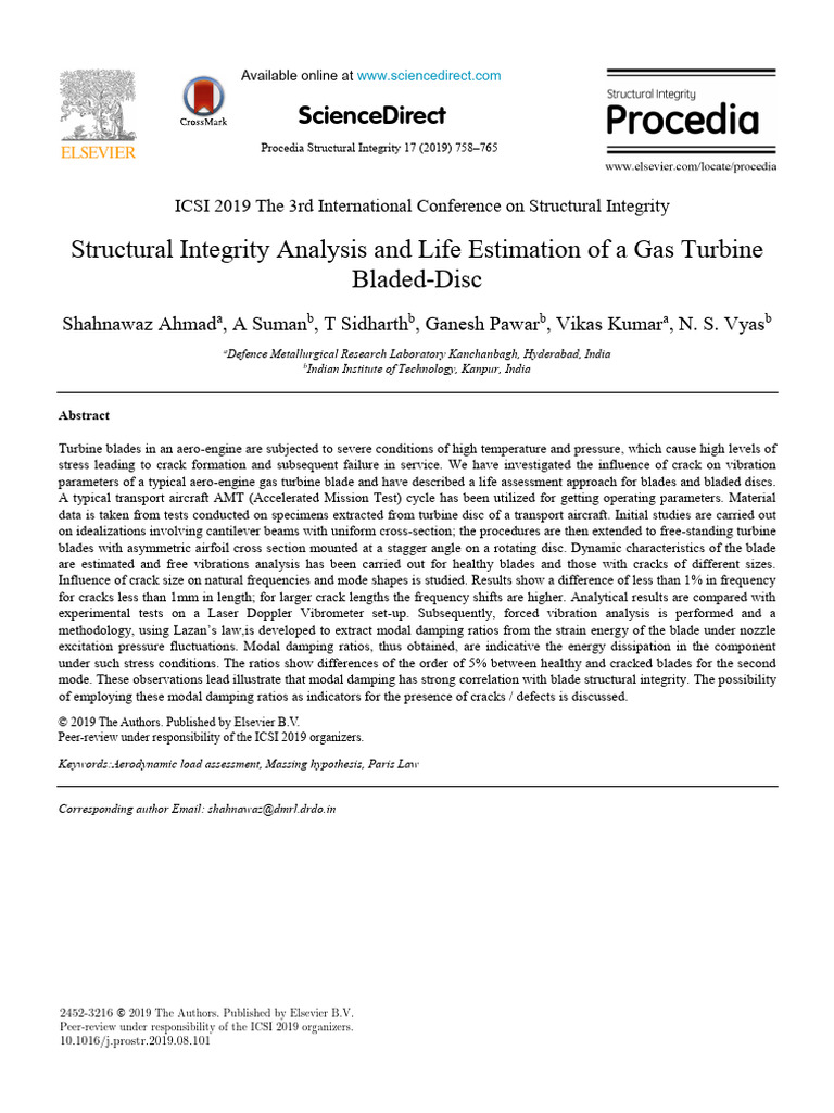 Structural Integrity Analysis and Life Estimation of A Gas Turbine Bladed-Disc | PDF | Fracture ...