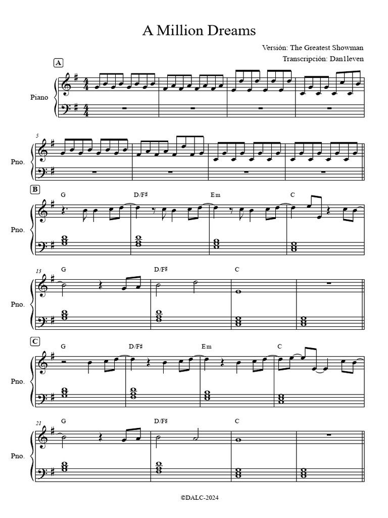 A Million Dreams (The Greatest Showman) | PDF