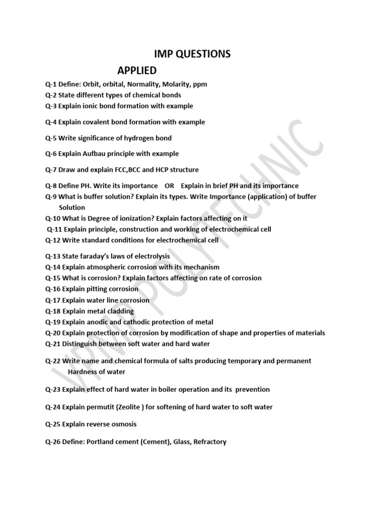 Chemistry Imp Questions | PDF