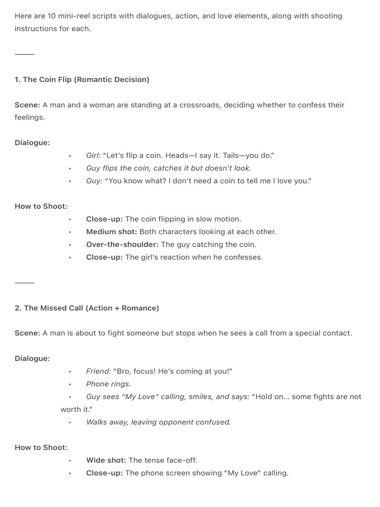 Here Are 10 Mini-Reel Scripts With Dialogues, Action, and Love Elements ...