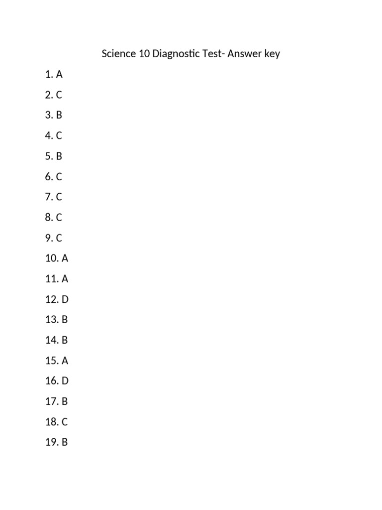 Science 10 Diagnostic Test Answers | PDF