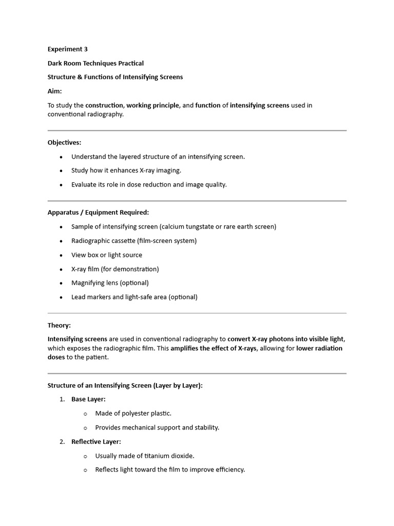 Experiment 3 Dark Room Techniques Practical | PDF | Radiography | X Ray