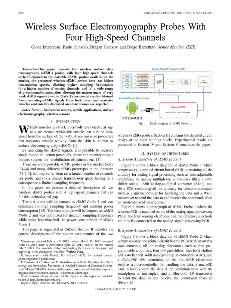 Wireless sEMG Probes with 4 Channels | PDF | Amplifier | Electromyography