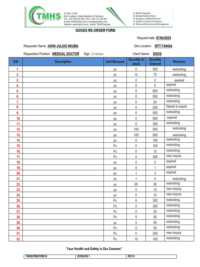Re-Order Form April 2025 MTT CLINIC-Tanga | PDF | Chess Theory | Chess