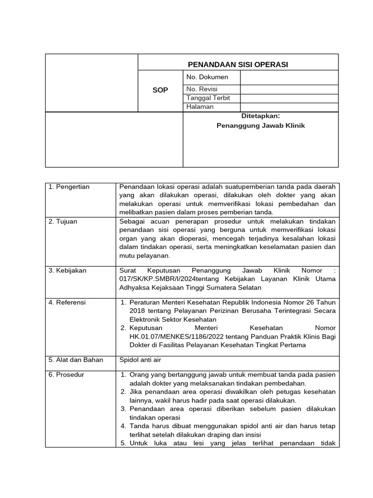 Sop Penandaan Sisi Operasi | PDF