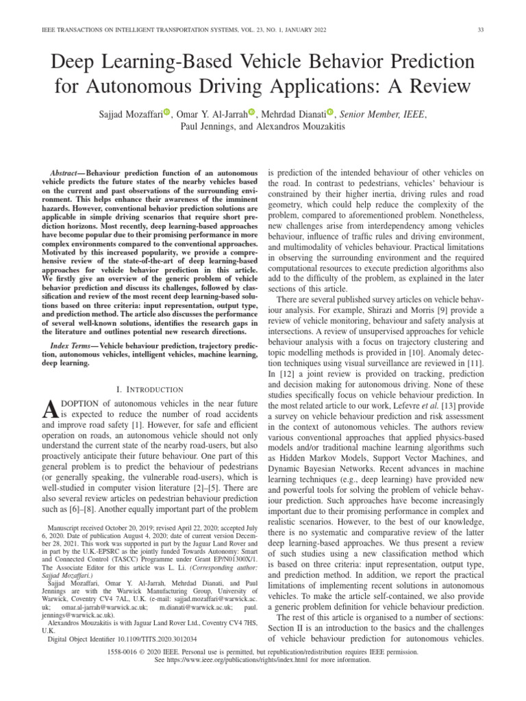 Deep Learning-Based Vehicle Behavior Prediction For Autonomous Driving ...