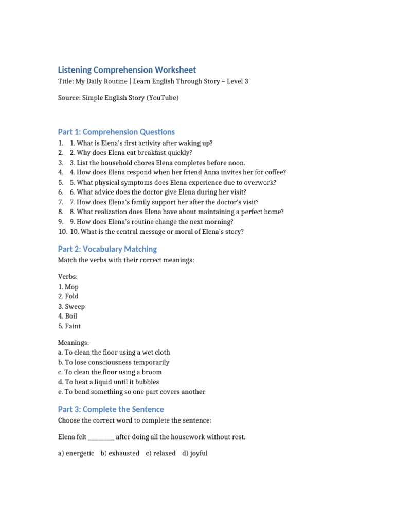My Daily Routine Worksheet | PDF