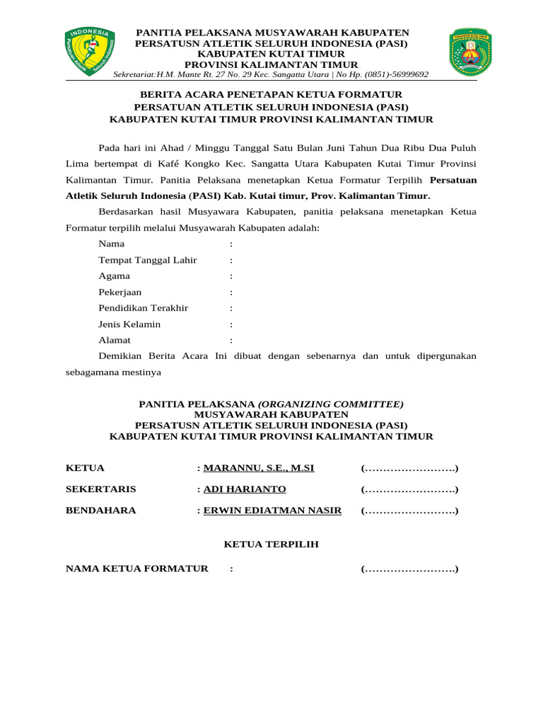 Berita Acara Penetapan Ketua Terpilih | PDF