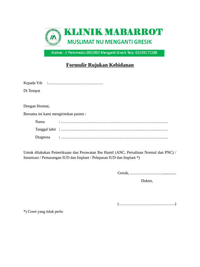Formulir Rujukan Kebidanan | PDF