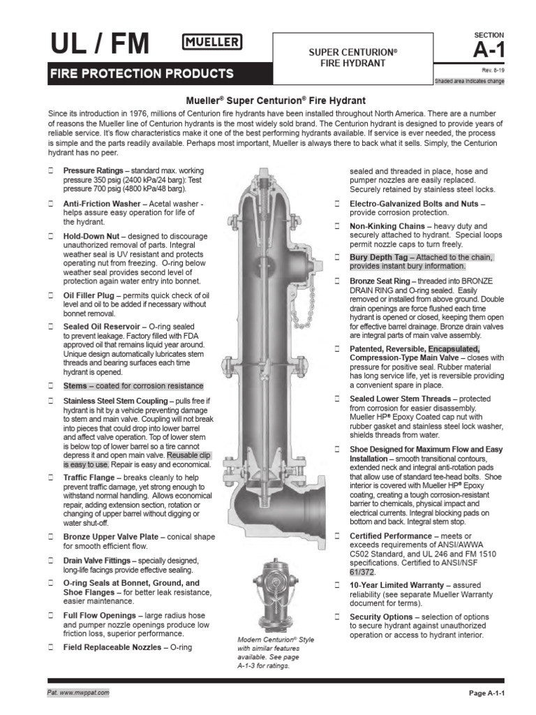 Mueller Super Centurion Fire Hydrant | PDF | Valve | Mechanical Engineering