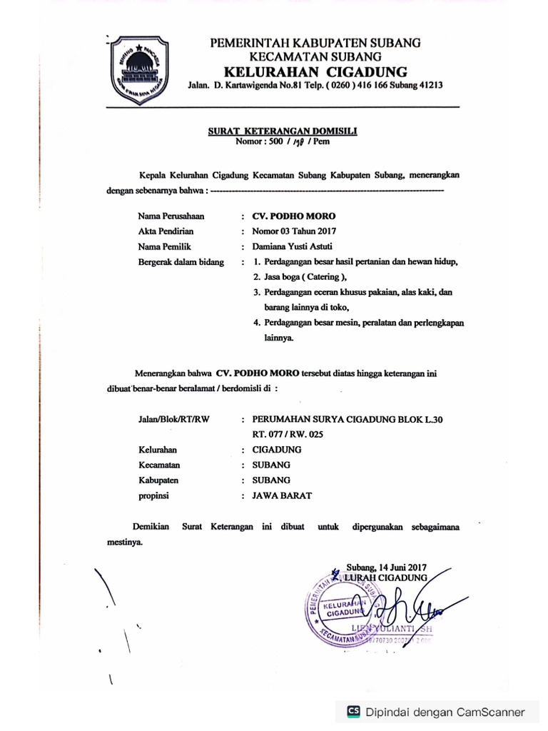 Surat Keterangan Domisili | PDF